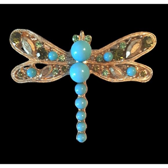 Dragonfly | Jewelry | Dragonfly Pin Aqua Blue Turquoise Gold Tone ...